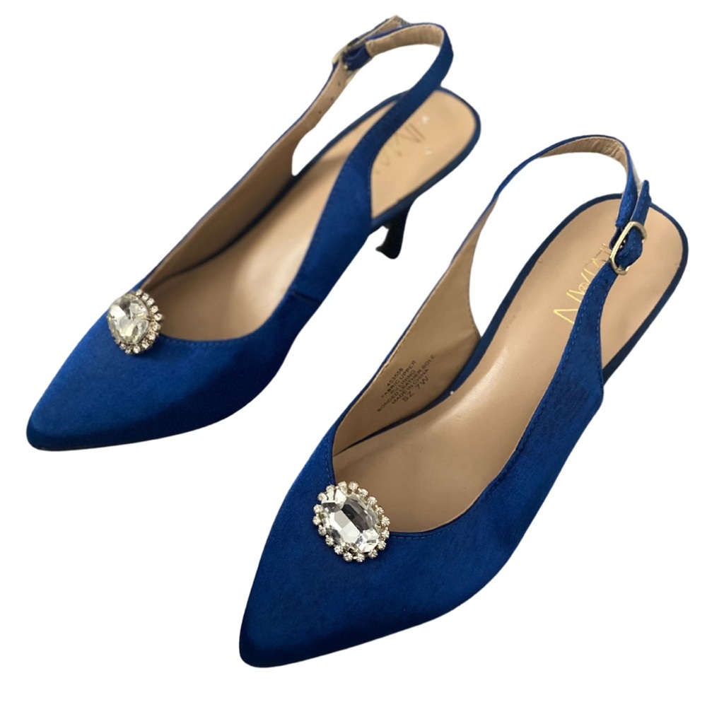 Iman Sapphire Blue Satin Slingback Heels - Beautiful … - Gem
